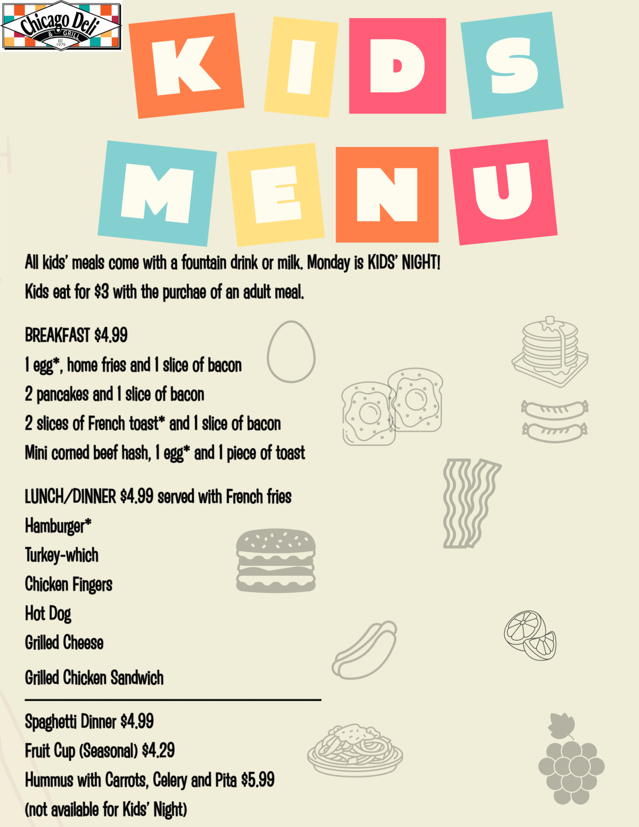 Kids Menu | Chicago Deli